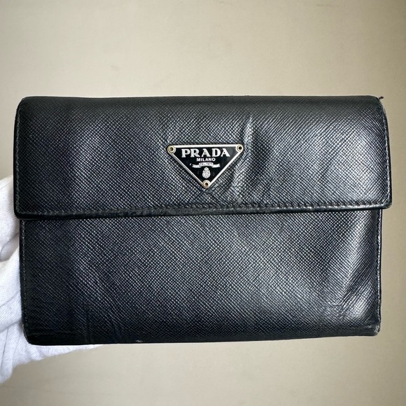 Prada | Bags | Prada Saffiano Leather Snap Wallet Trifold 0 Authentic ...
